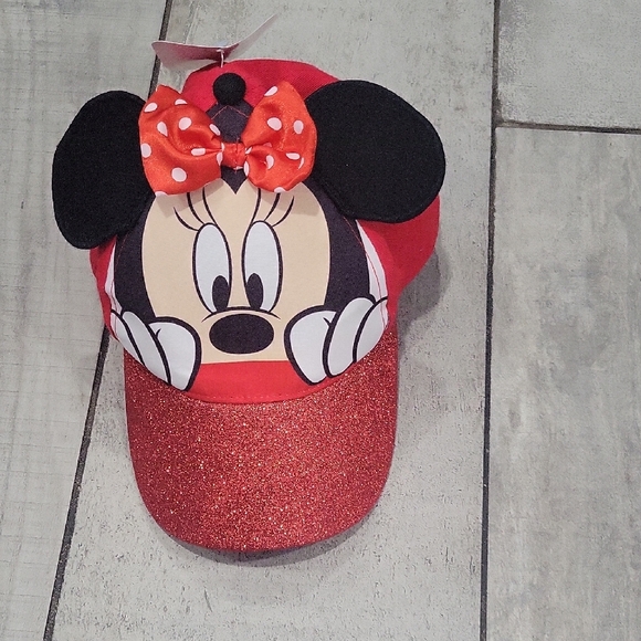 Disney | Accessories | Disney Red Minnie Mouse Cap With Glitter Brim ...
